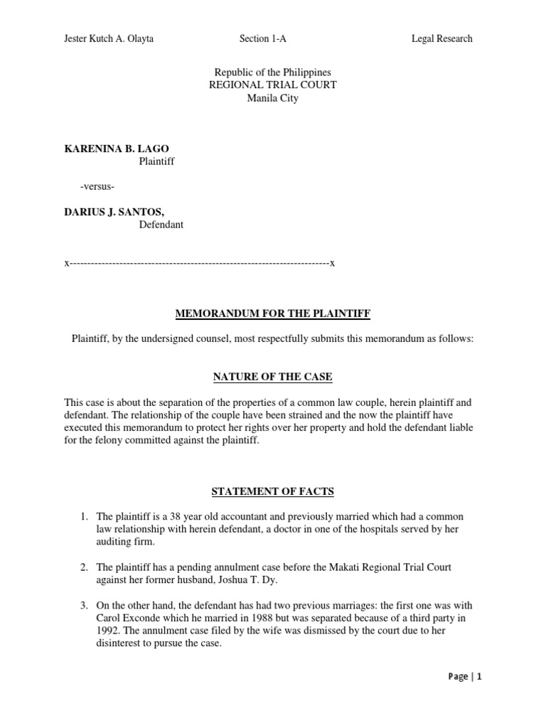 Legal Memorandum on Property Separation | PDF | Theft | Robbery