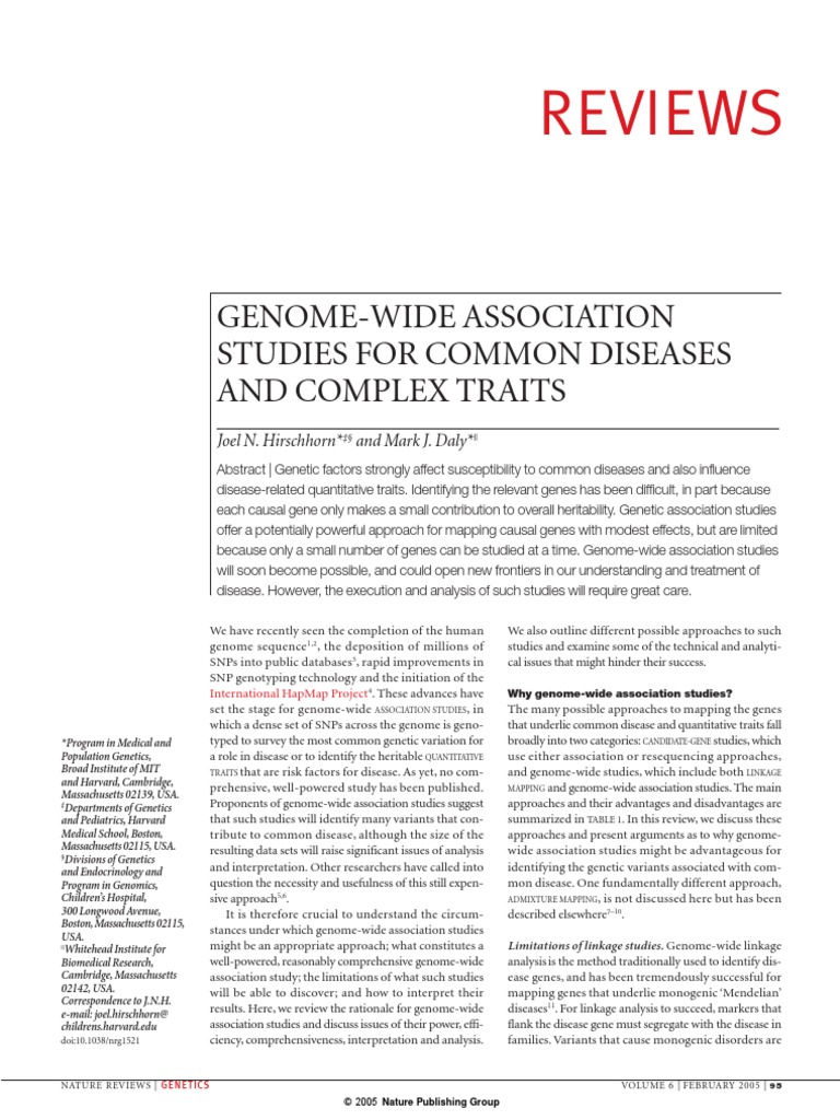 Reviews: Genome-Wide Association Studies For Common Diseases and ...