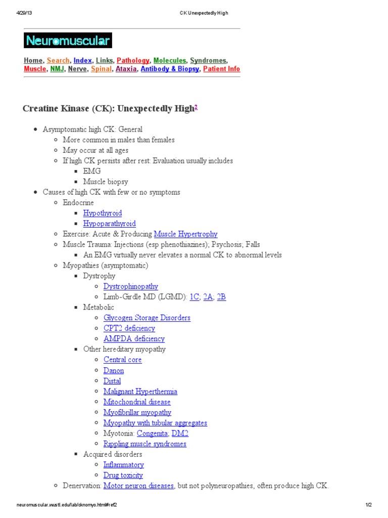 Causes of High Creatine Kinase Levels | PDF