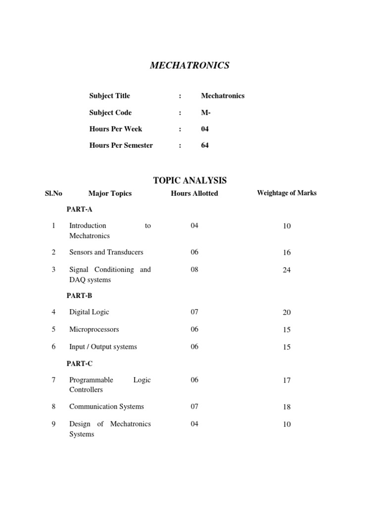 Mechatronics Course Overview and Syllabus | PDF | Programmable Logic ...