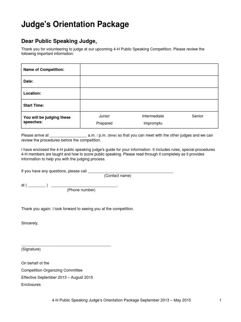 Judge's Orientation Package: Dear Public Speaking Judge | PDF | Public ...