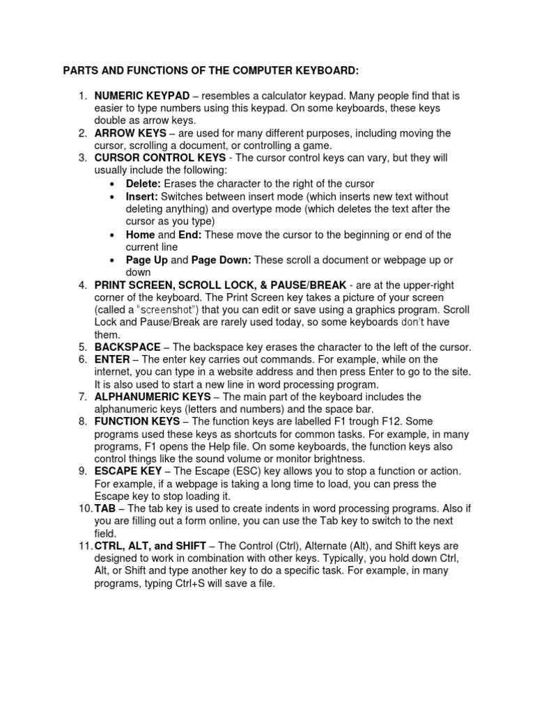 Parts and Functions of The Computer Keyboard | PDF | Cursor (User ...