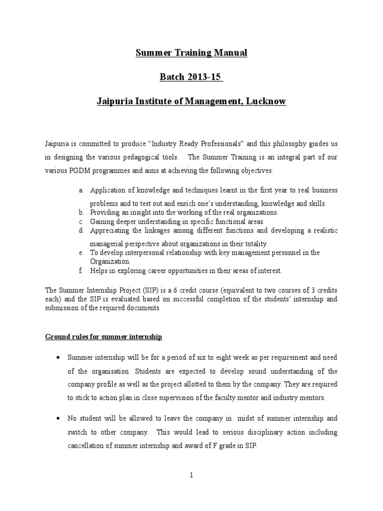Summer Training Manual - 18.3.14 | PDF | Internship | Job Hunting