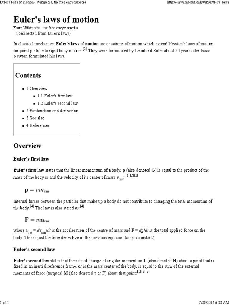 Euler's Laws of Motion - Wikipedia, The Free Encyclopedia | PDF ...