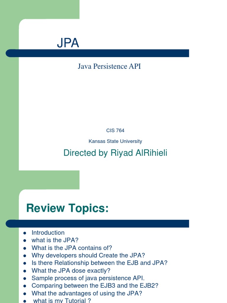 Directed by Riyad Alrihieli: Java Persistence Api | PDF | Enterprise Java Beans | Class ...