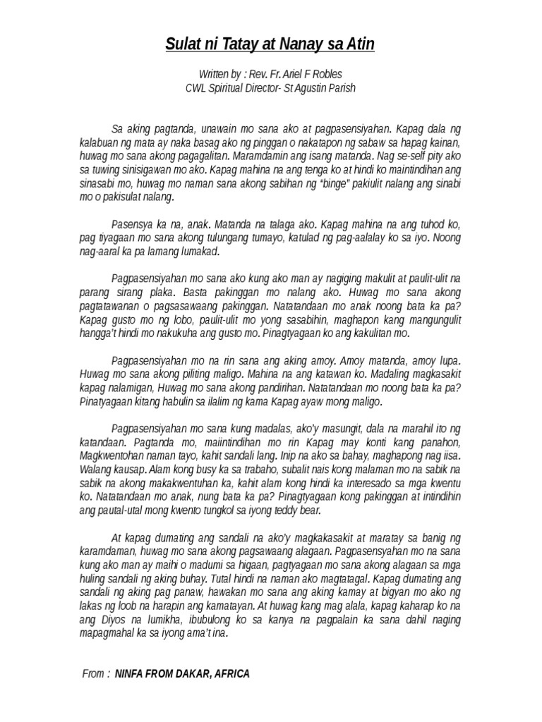 Sulat Ni Tatay at Nanay Sa Atin | PDF