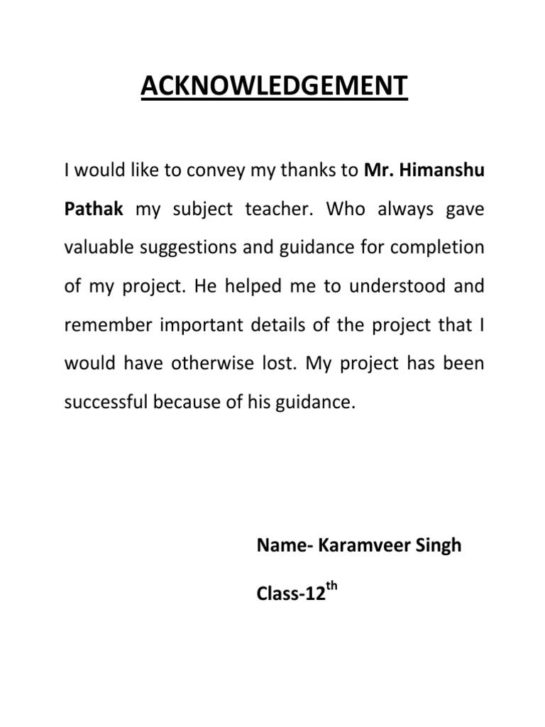 Acknowledgement to Subject Teacher | PDF