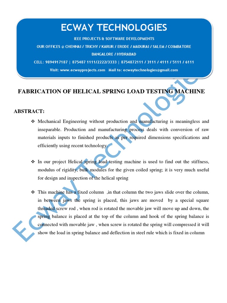 Fabrication of Helical Spring Load Testing Machine | PDF | Applied And ...