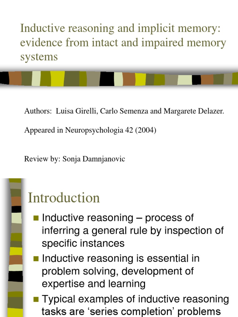 Inductive Reasoning and Implicit Memory: Evidence From Intact and Impaired Memory Systems | PDF ...