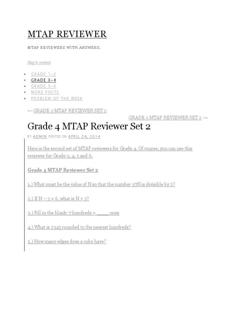 Grade 4 MTAP Reviewer Set 2 | PDF | Teaching Mathematics | Science