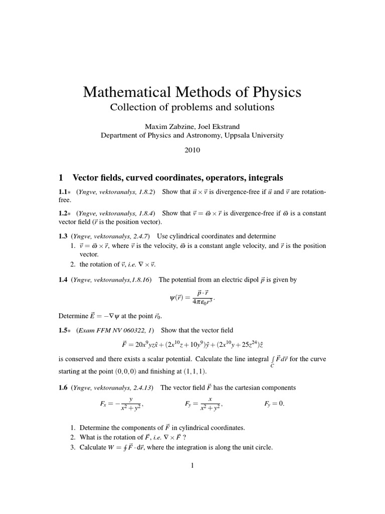 Mathematical Methods of Physics-Collection of Problems and Solutions ...