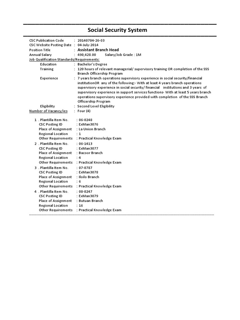 SSS Job Openings | PDF | Academic Degree | Profession