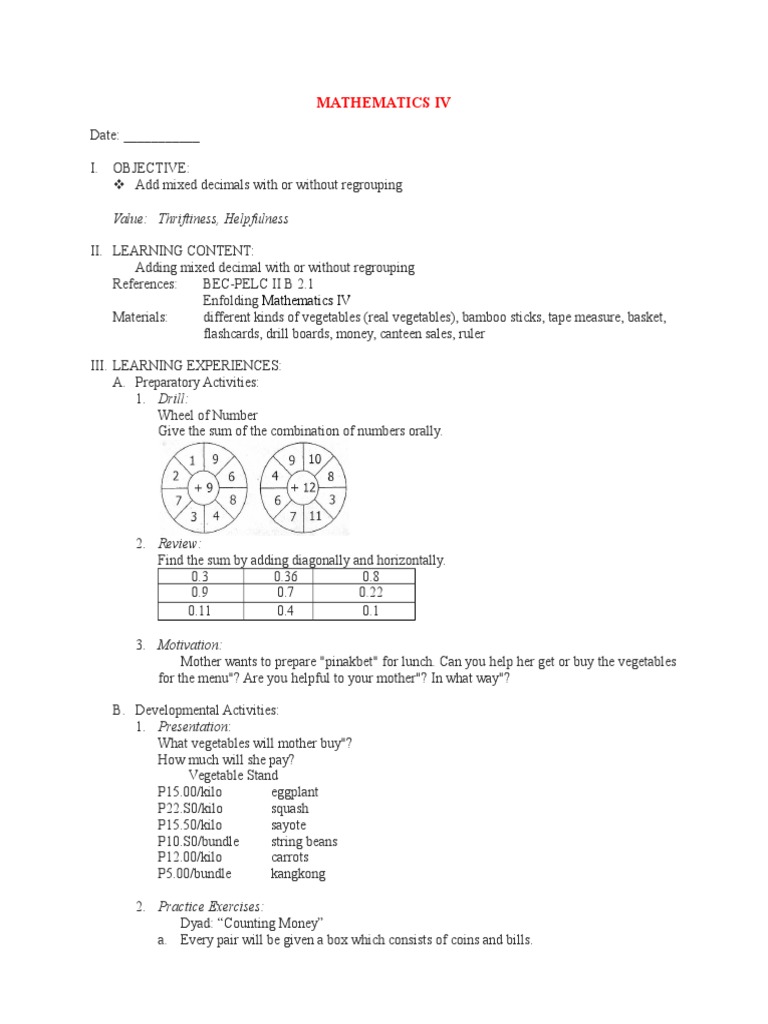 Mathematics IV 3rd Rating | PDF | Fraction (Mathematics) | Subtraction