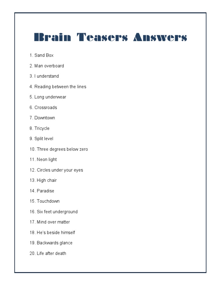 Brain Teasers Answers | PDF