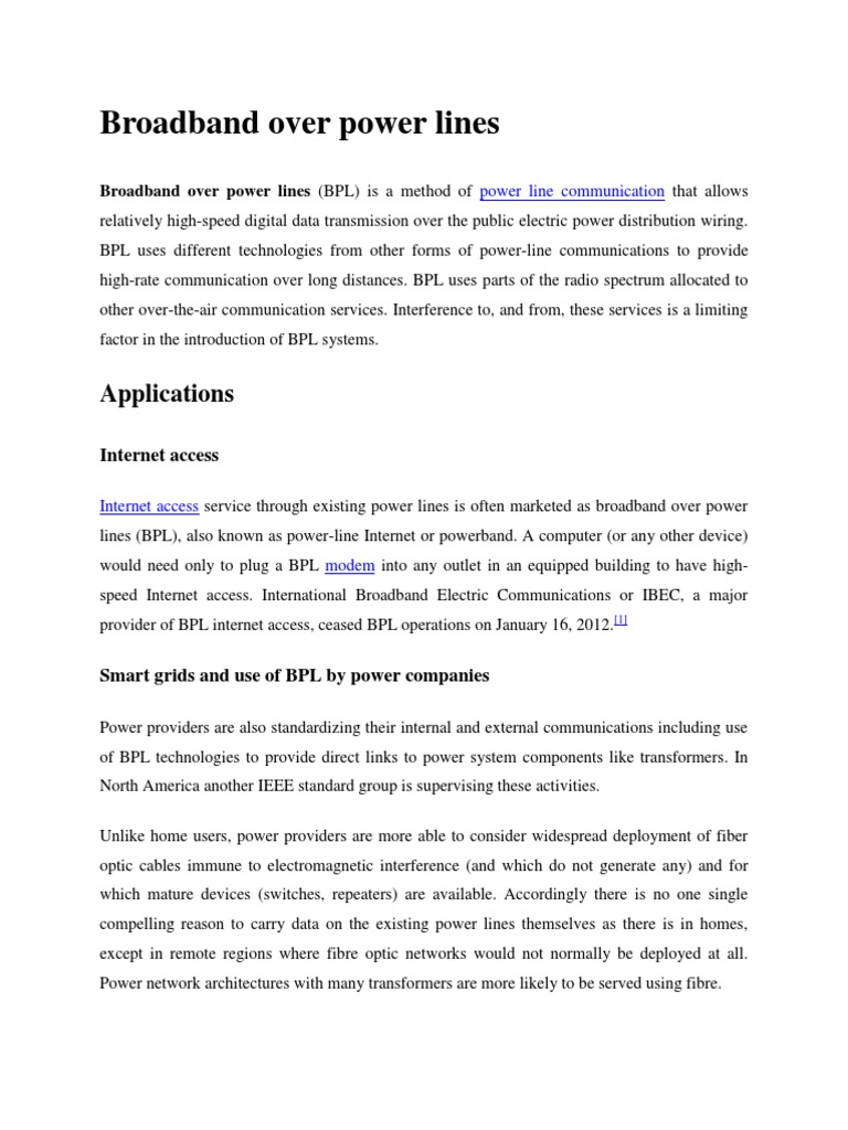 Broadband Over Power Lines Explained | PDF | Internet Access | Electricity