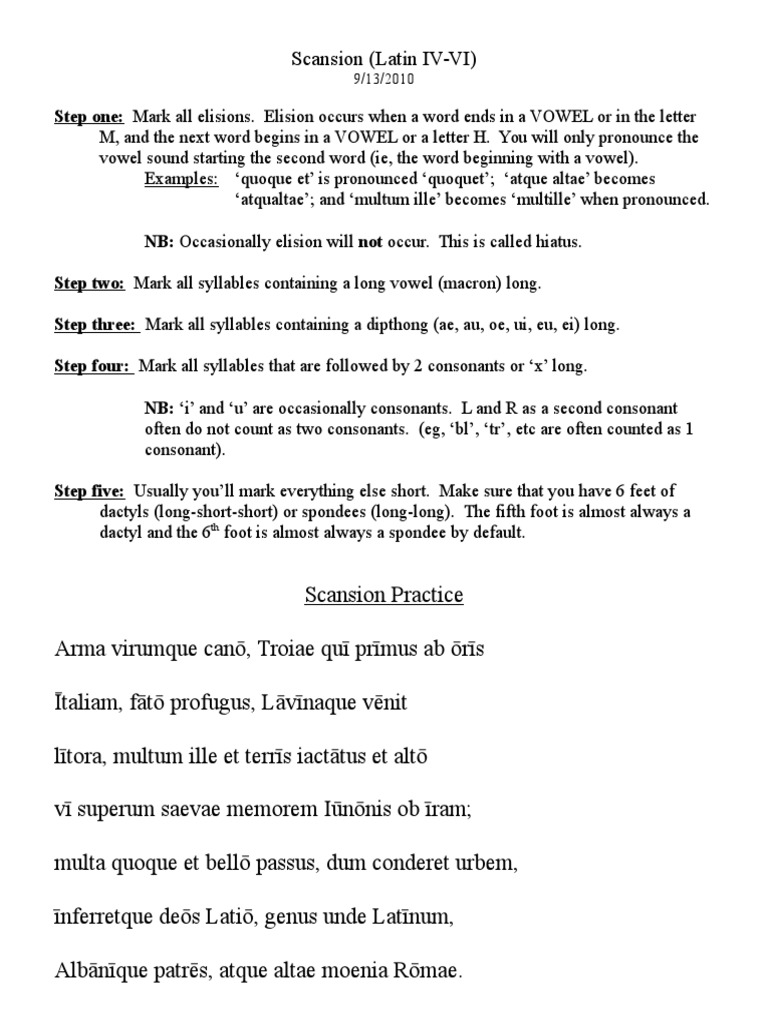 Latin Scansion Techniques and Practice | PDF