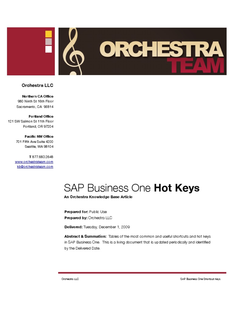 Sap Business One Shortcut Keys And Hotkeys By Orchestra Team Pdf Keyboard Shortcut System