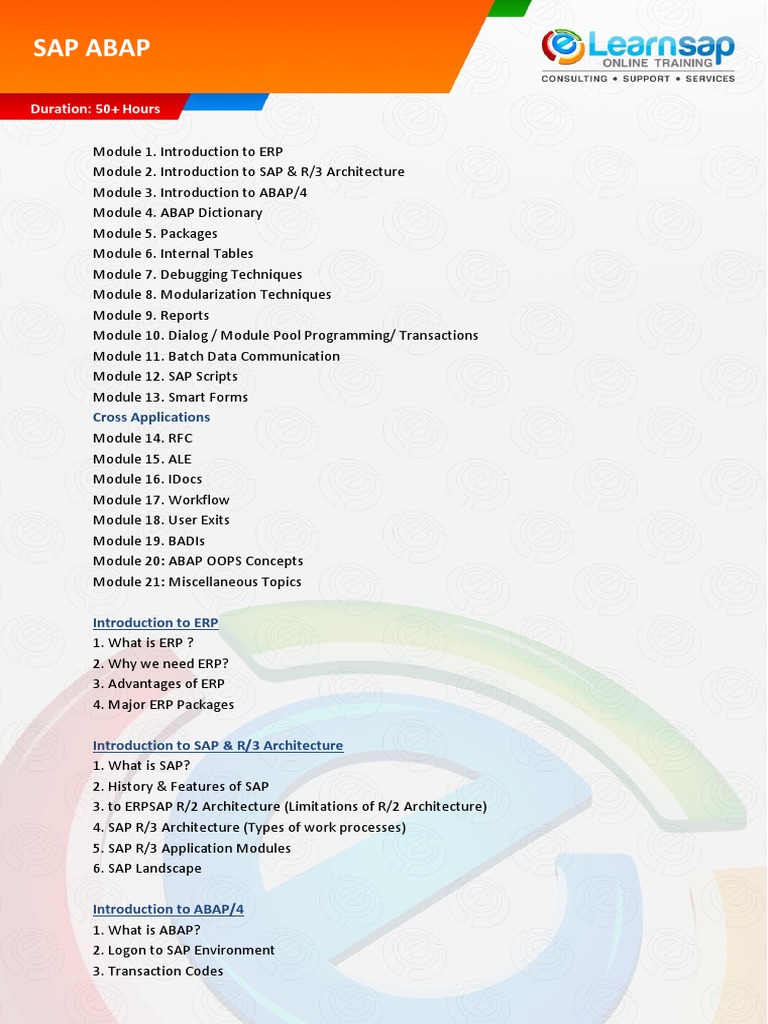 Sap Abap Duration 50 Hours Pdf Modular Programming Subroutine 3155