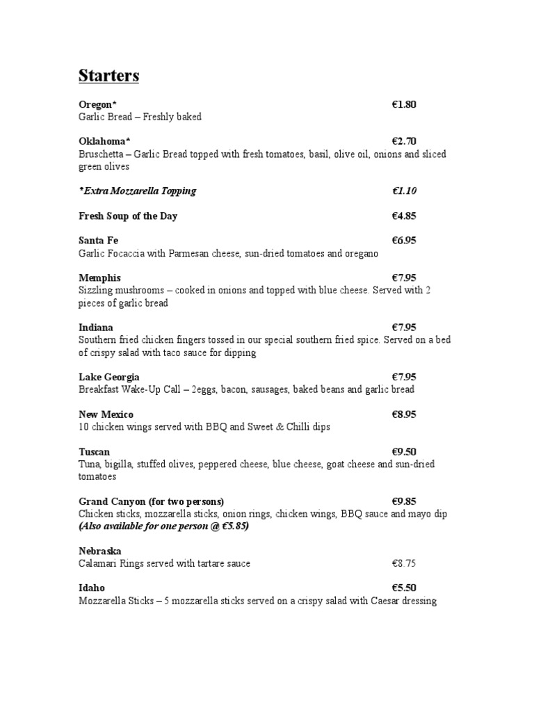 Fluid Menu | PDF | Tomato Sauce | Sausage