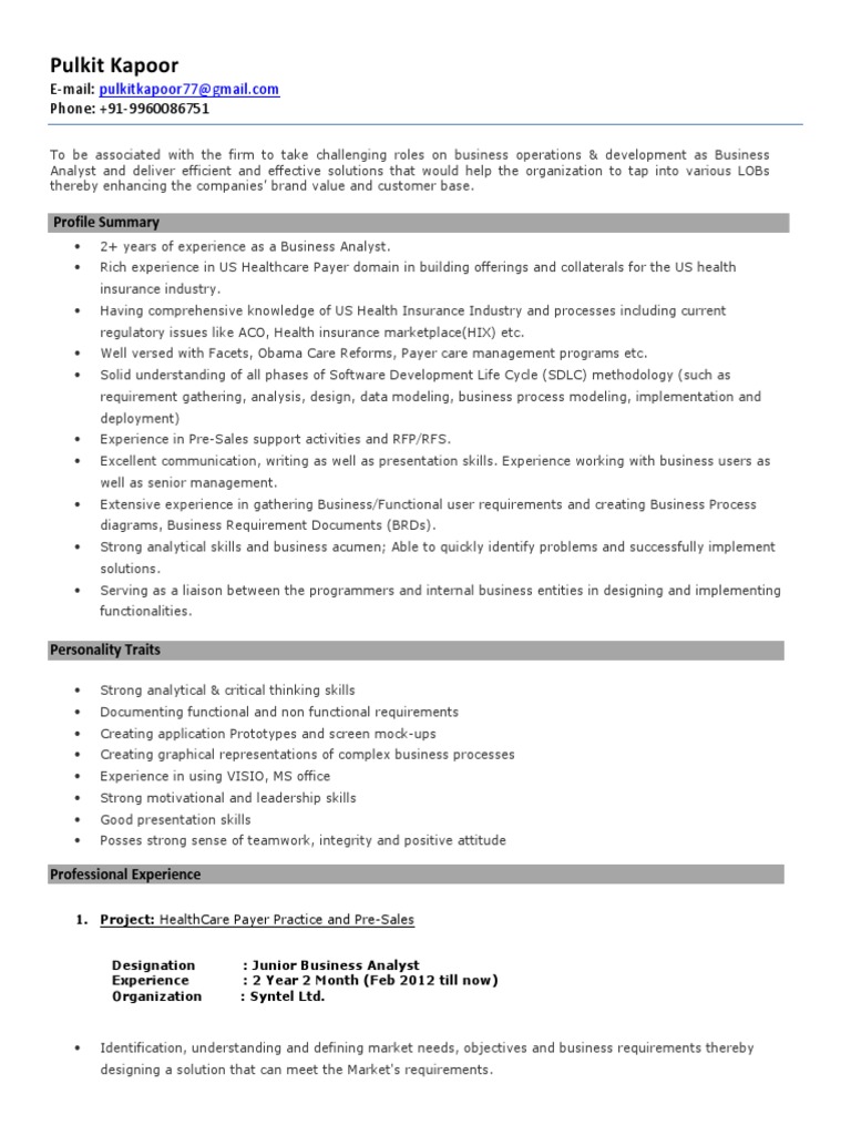 Business Analyst Resume | Software Development | Computing