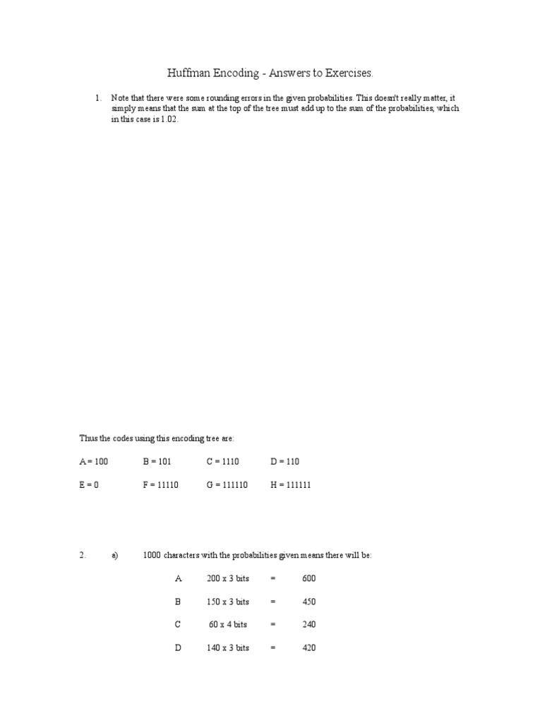 Huffman Encoding Exercise Solutions | PDF