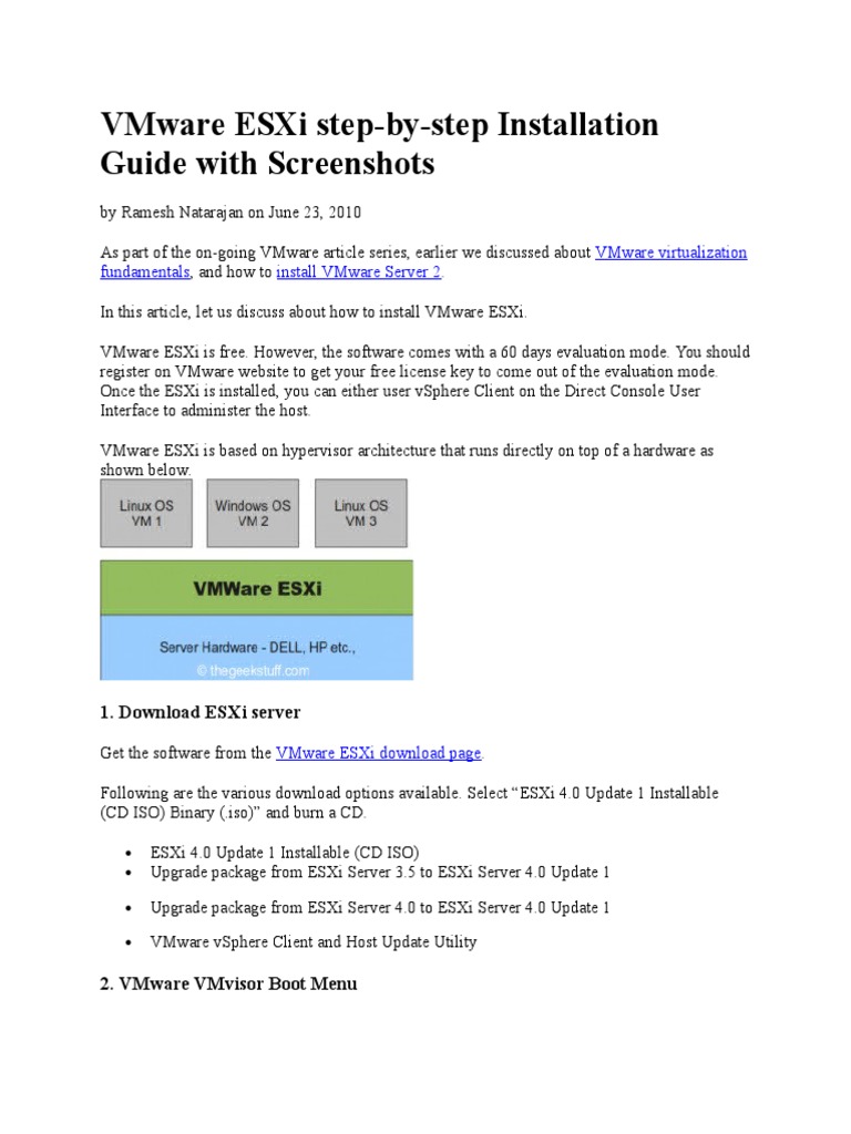 Vmware Esxi Step-By-Step Installation Guide With Screenshots | PDF ...