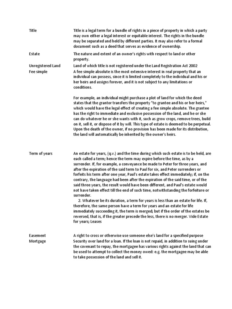 English Land Law Glossary | PDF | Fee Simple | Mortgage Law