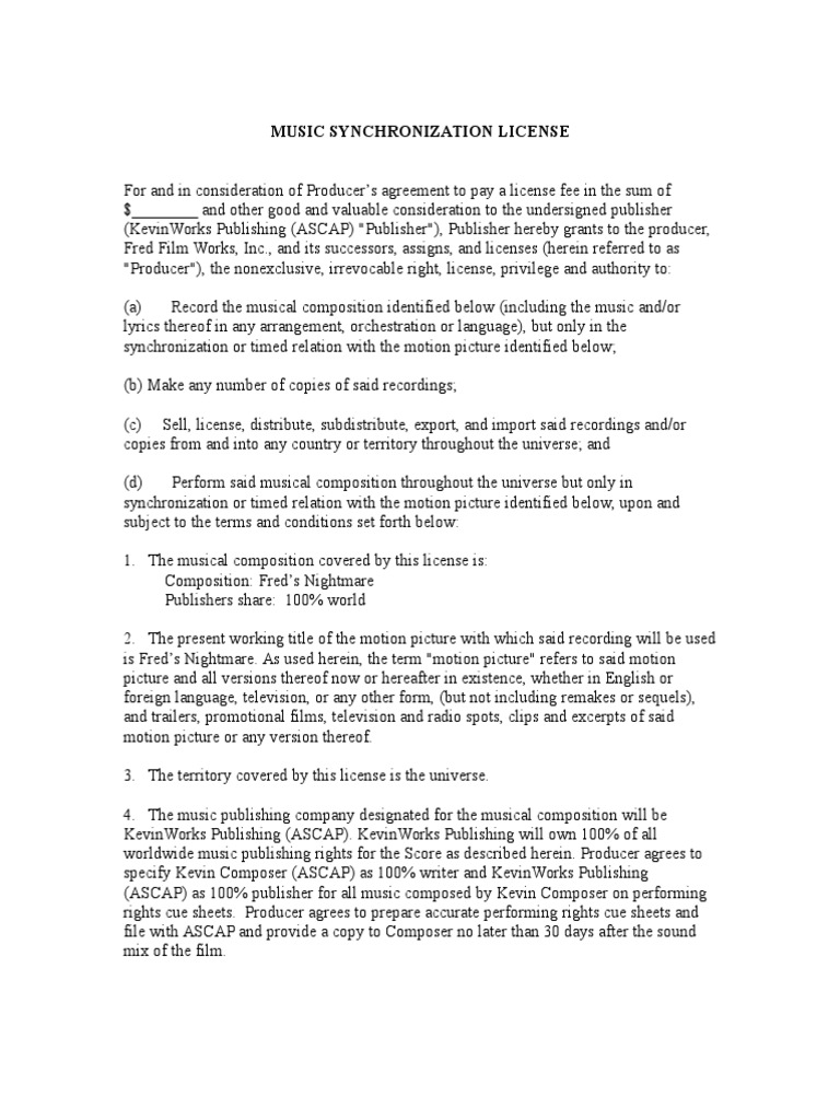 Sync License Example | PDF | Musical Compositions | Virtue