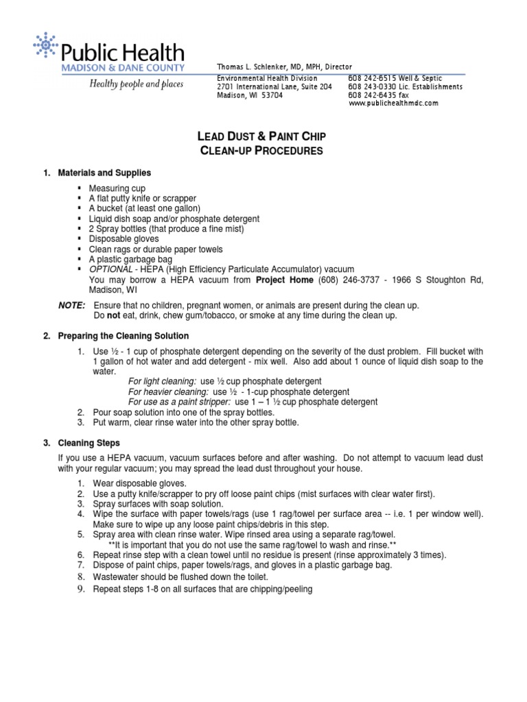 Lead Clean-Up Procedures | Download Free PDF | Housekeeping ...