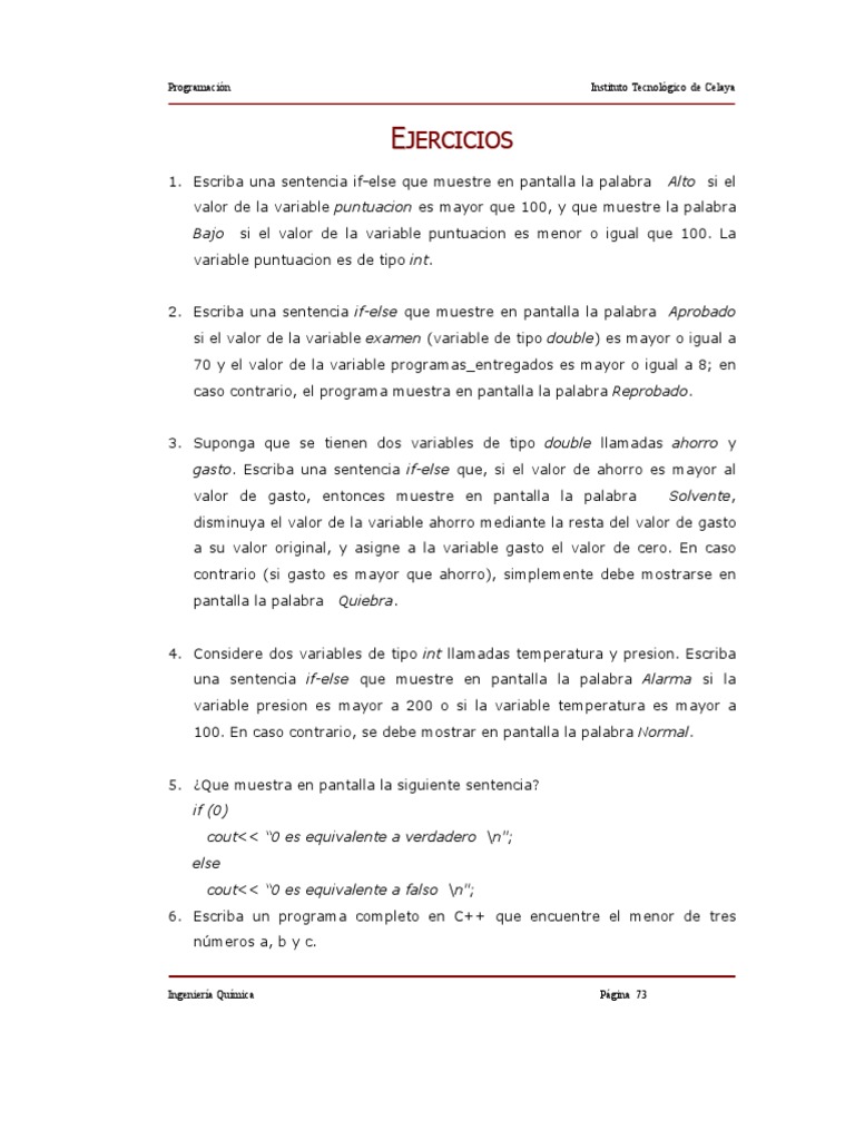 Ejercicios de Sentencias If-Else en C++ | PDF | C ++ | Programación de computadoras