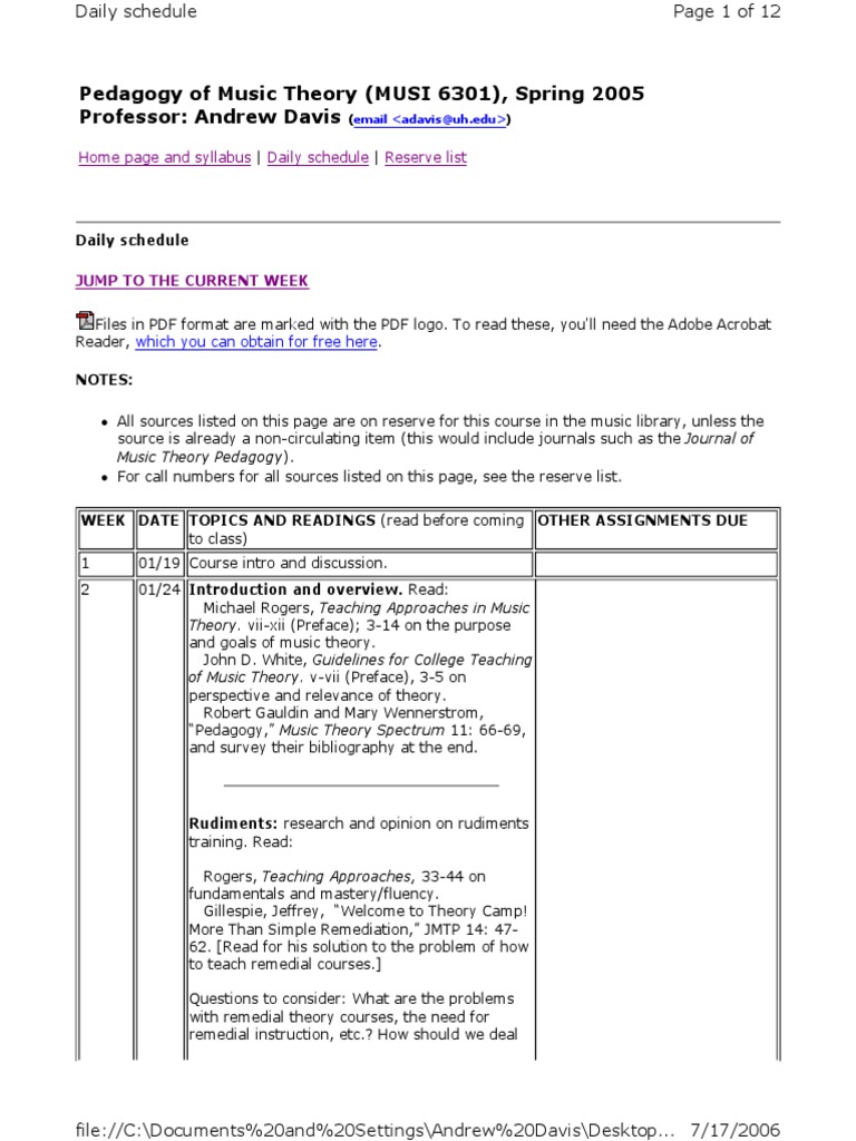 UH Pedagogy of Music Theory Syllabus | PDF | Music Theory | Harmony