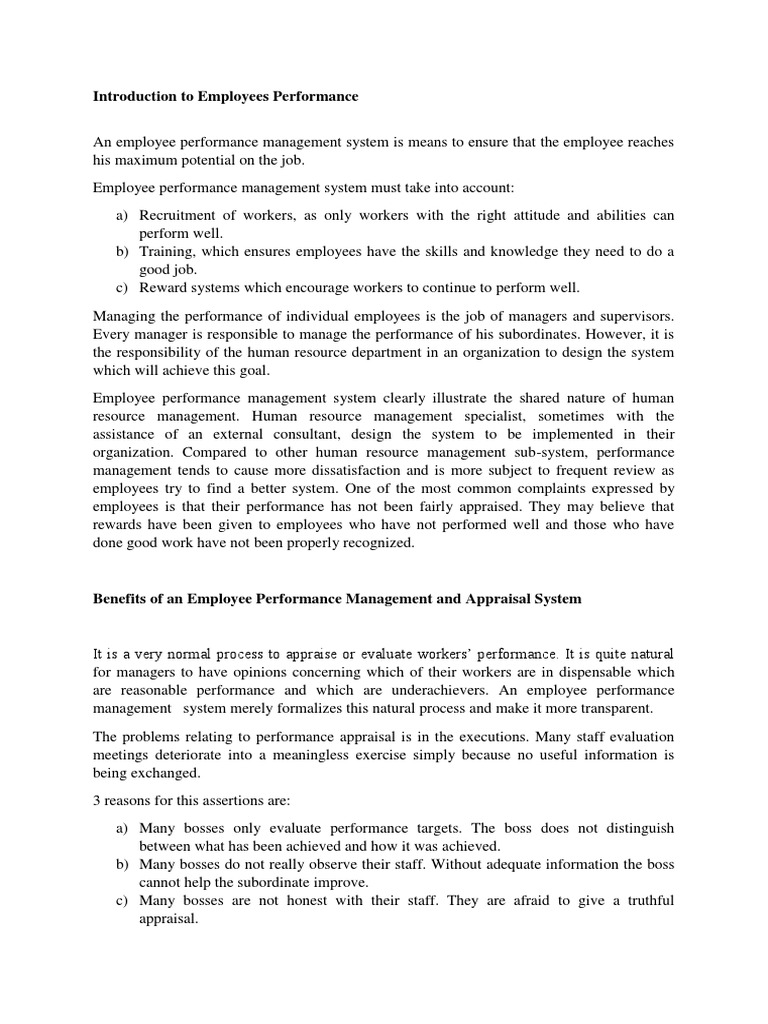 Introduction To Employees Performance B | PDF | Performance Appraisal ...