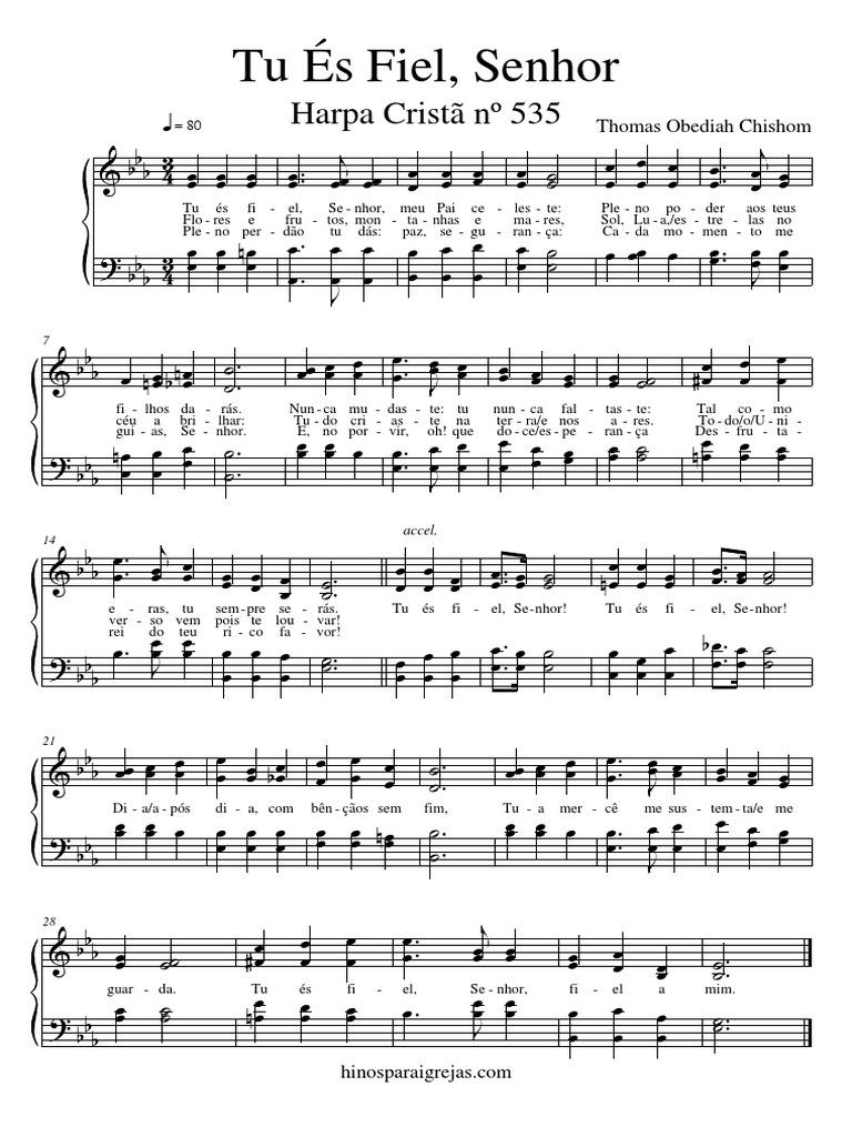 Harpa Cristã 535 Tu És Fiel Senhor Partitura | PDF