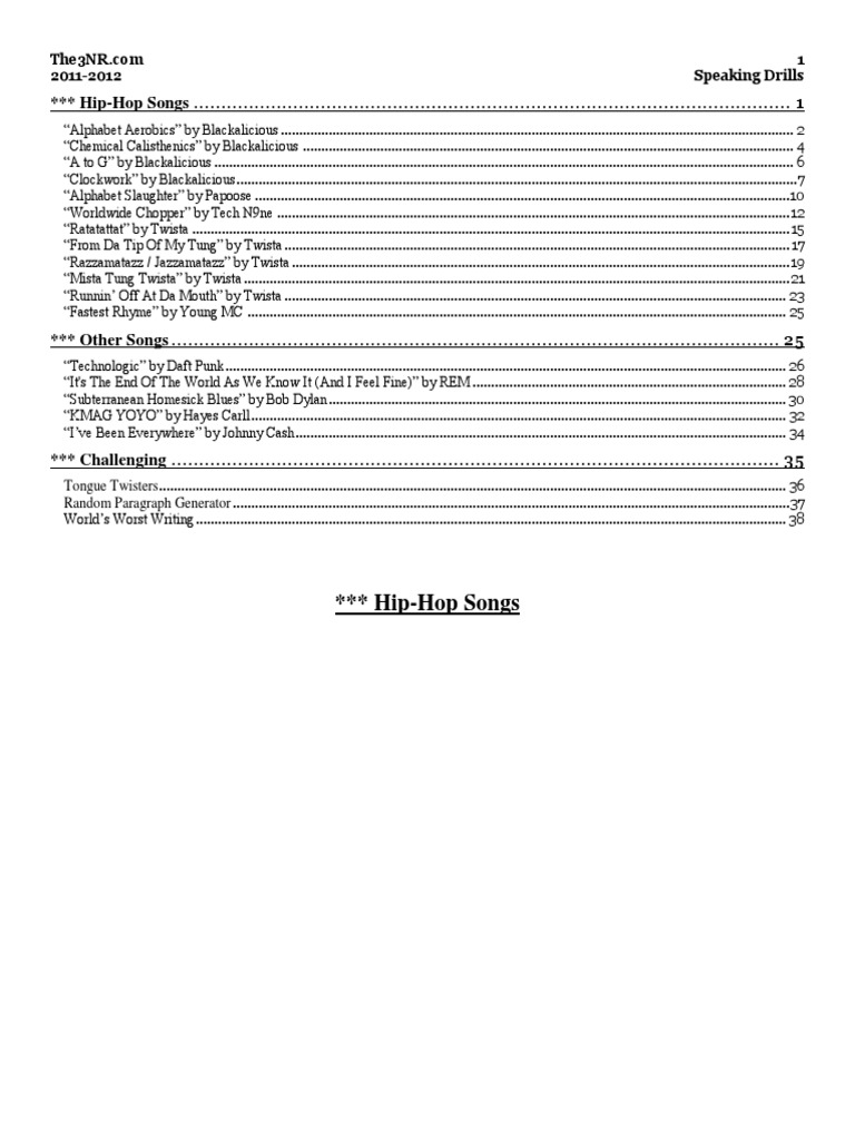 Speaking Drills - Random | PDF | Rapping | Proton