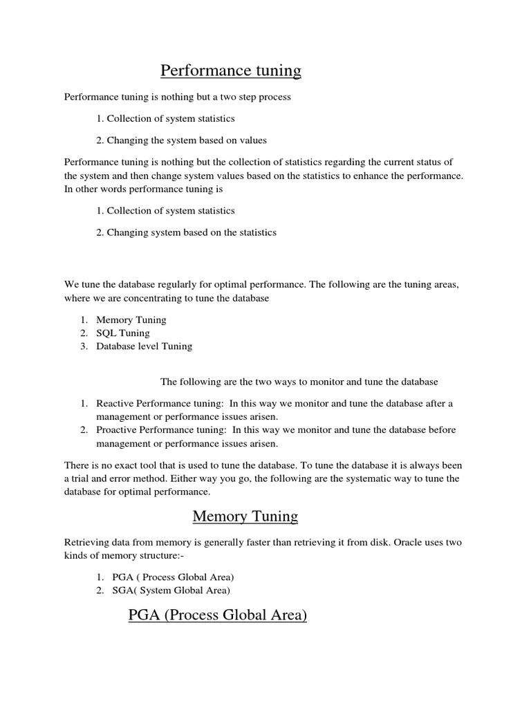 Performance Tuning | PDF | Oracle Database | Cache (Computing)