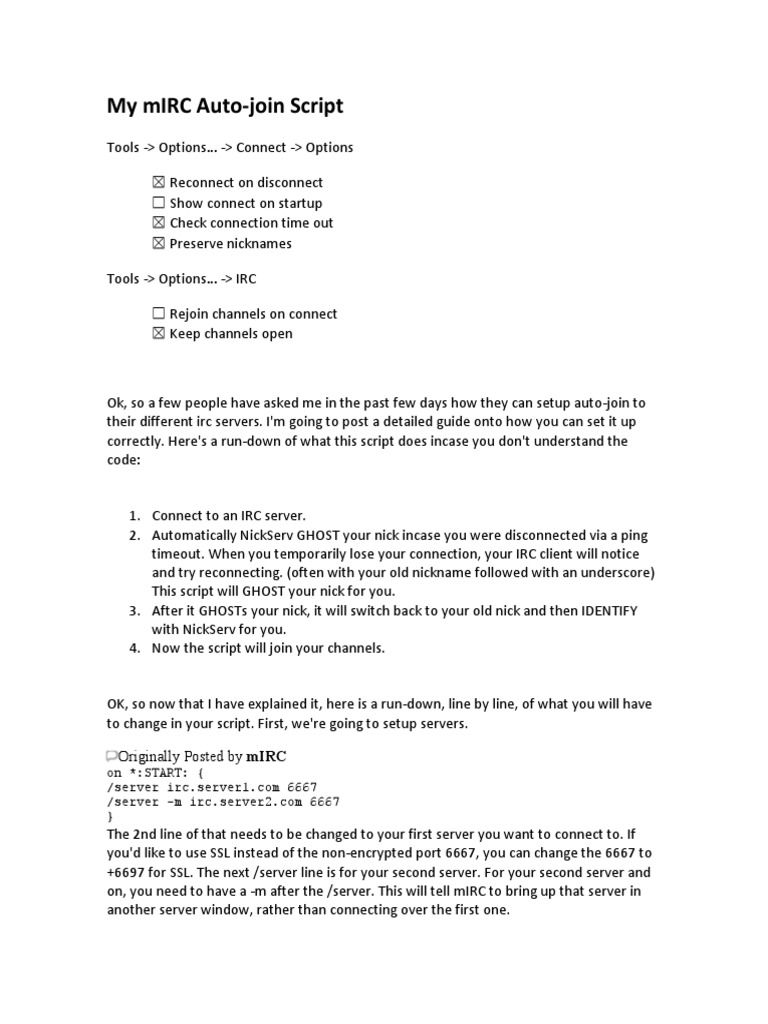 MIRC Auto-Join Script | PDF | Internet Relay Chat | Application Layer ...
