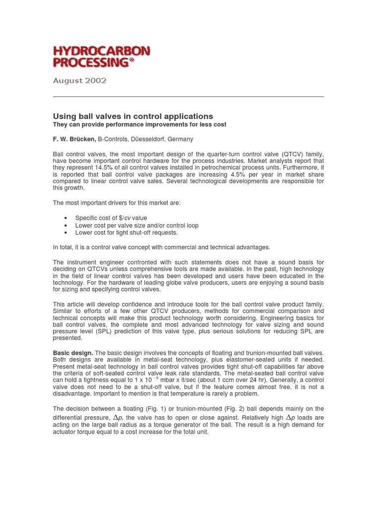 Using Ball Valves in Control Applications | PDF | Valve | Actuator