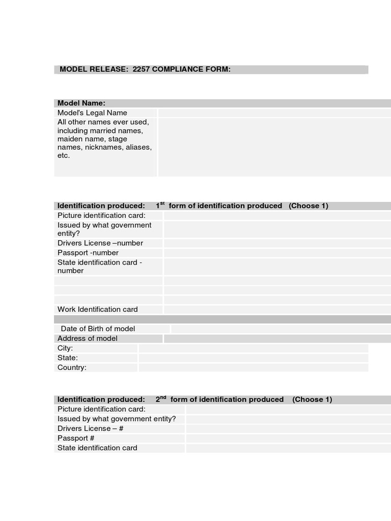 Model Release: 2257 Compliance Form | PDF | Identity Document | Copyright