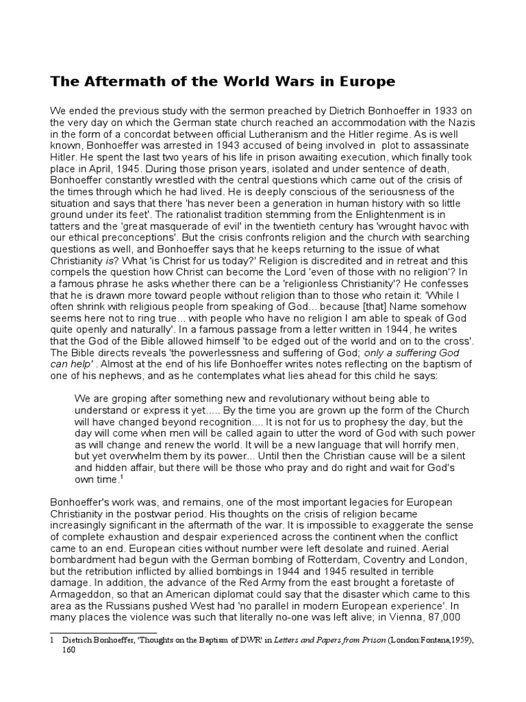 The Aftermath of War in Europe | PDF | Dietrich Bonhoeffer | Unrest