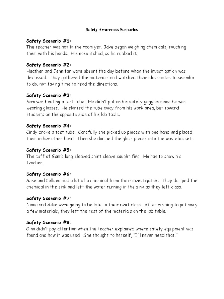 Lab Safety Awareness Scenarios | PDF