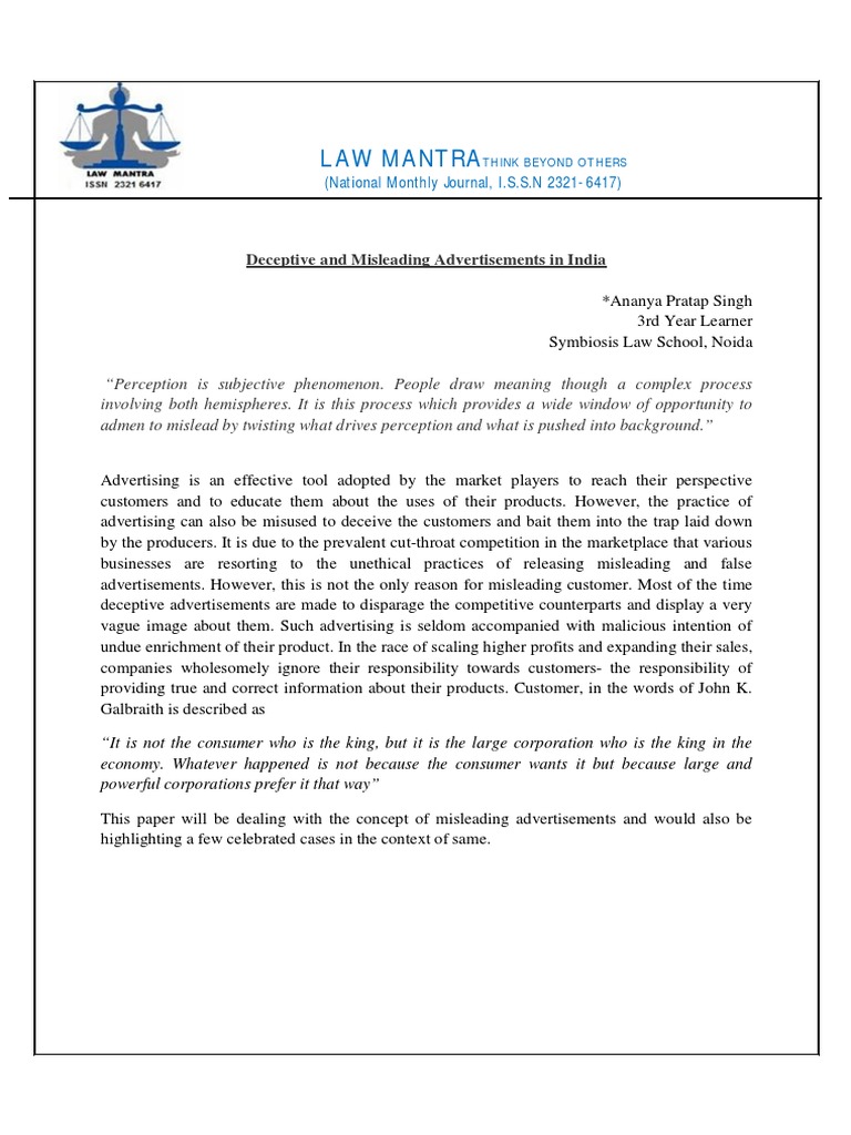Deceptive and Misleading Advertisements in India by Ananya Pratap Singh ...