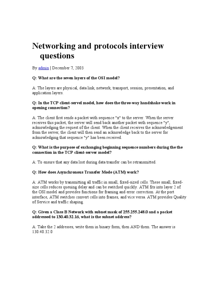 Networking and Protocols Interview Questions | PDF | Internet Protocol ...