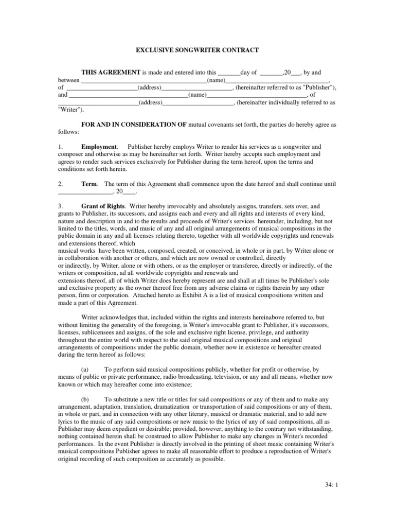 Exclusive Songwriter Contract | PDF | Royalty Payment | Breach Of Contract