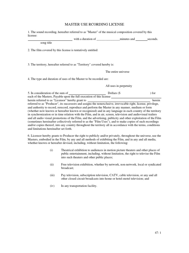 Master Use Rcording License | PDF | License | Indemnity