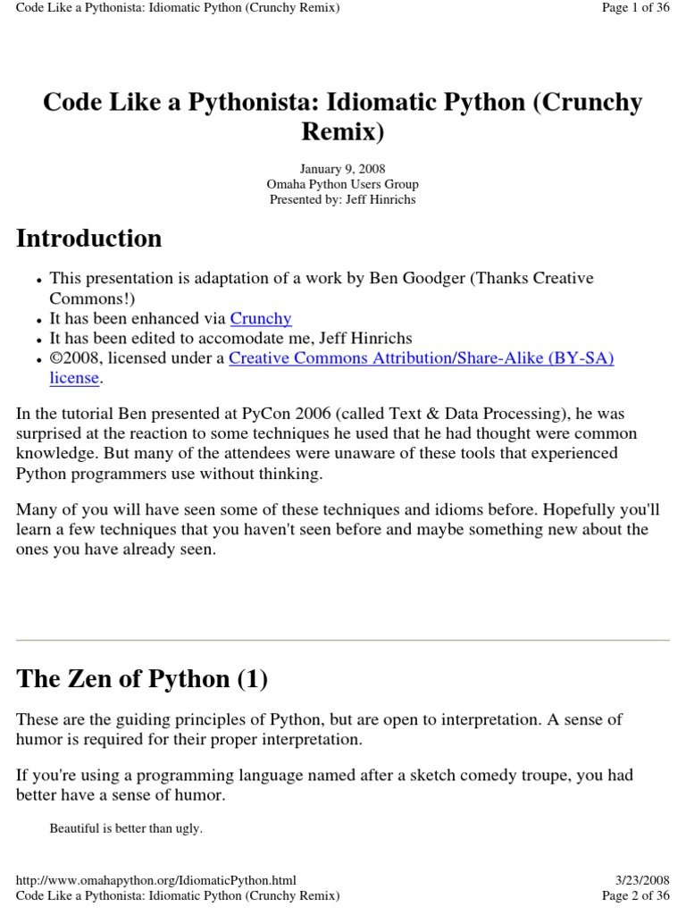 Code Like A Pythonista Idiomatic Python Crunchy Remix Pdf Control Flow Python 7446