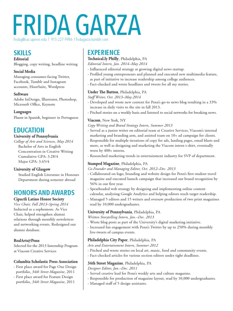Frida Garza's Resume | Download Free PDF | University Of Pennsylvania ...