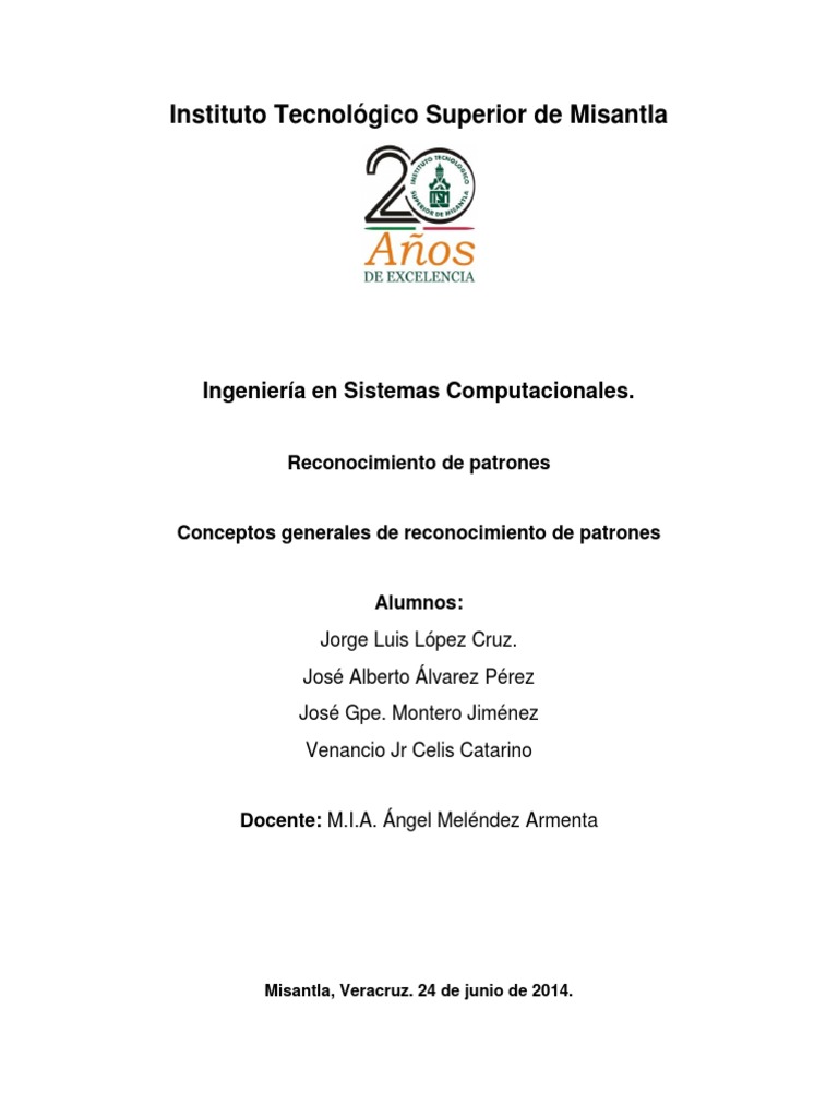 Definiciones y Conceptos Básicos de Reconocimiento de Patrones