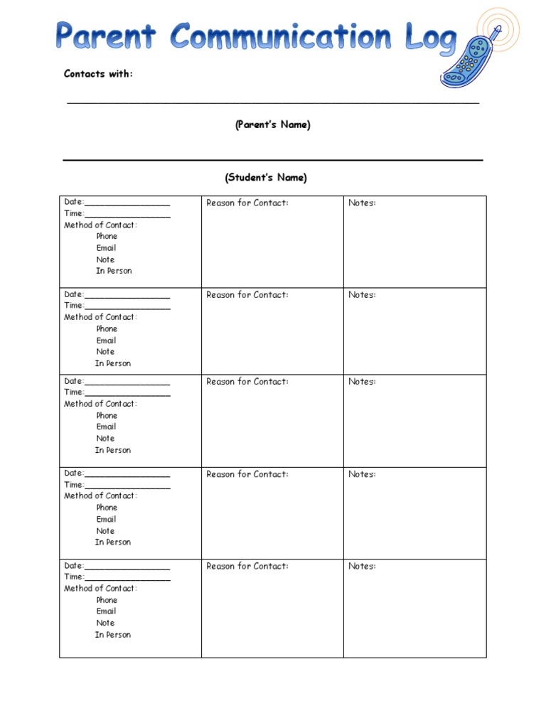 Parent Teacher Communication Log | PDF