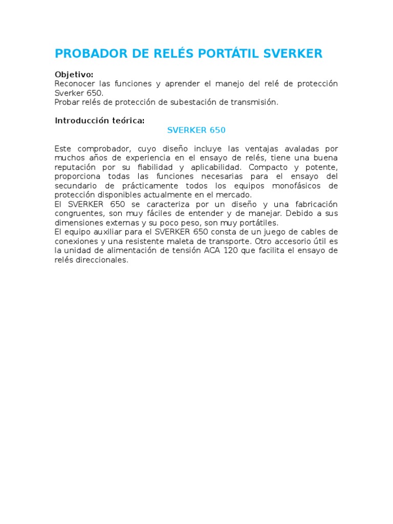 Probador de Relés Portátil Sverker | PDF
