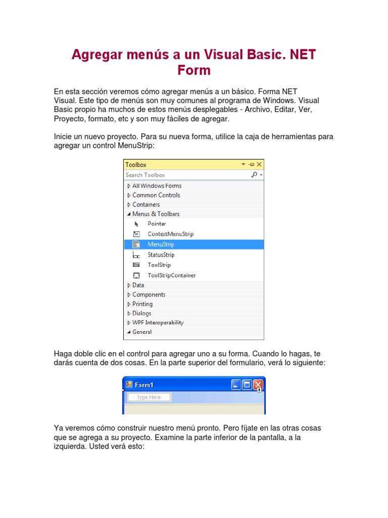 Agregar Menús a Un Visual Basic | Ventana (informática) | Point and Click